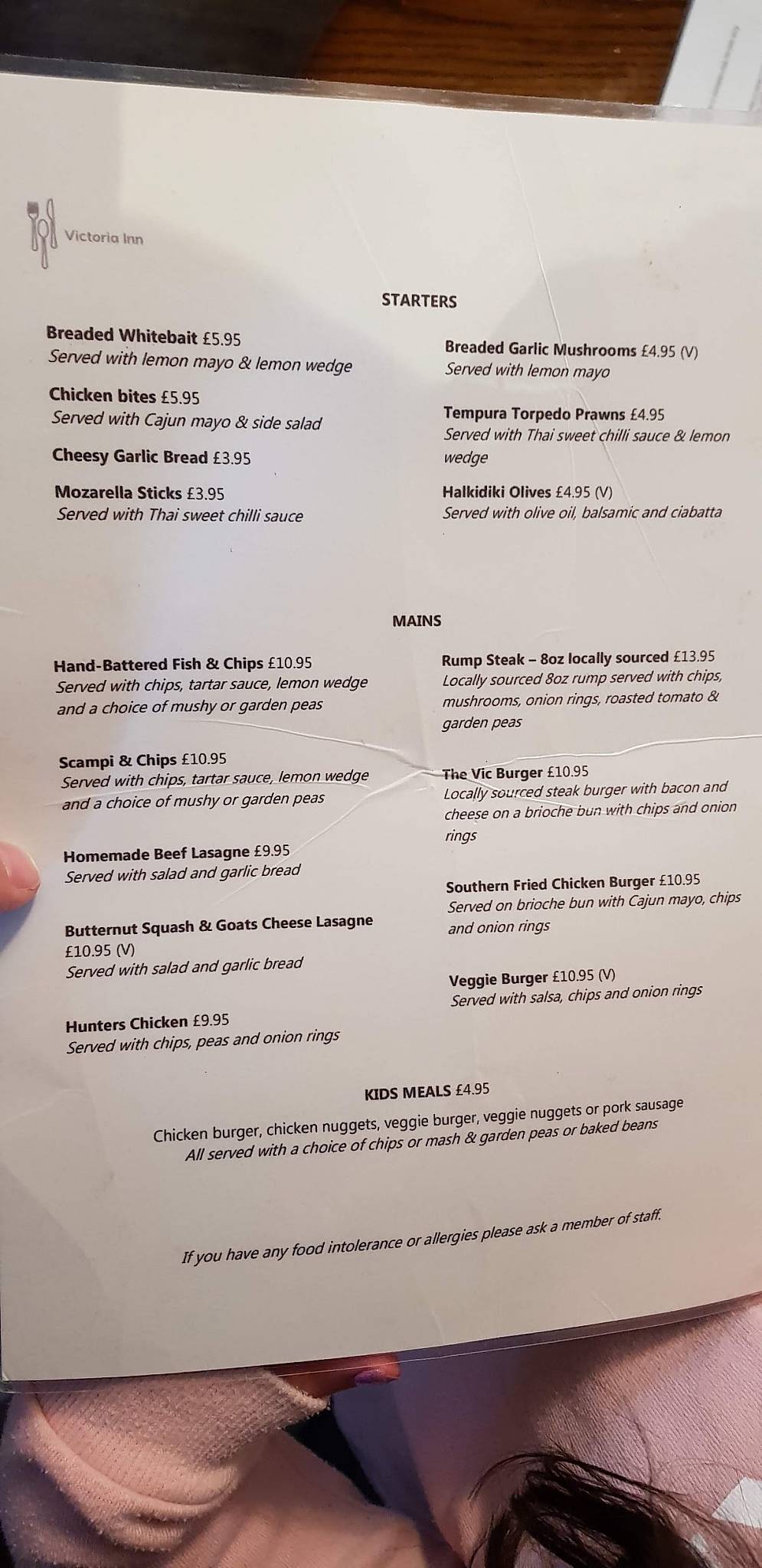 Menu at Victoria Inn pub & bar, Borth