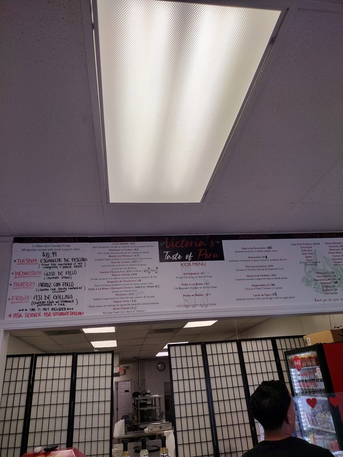 Menu at Victoria's Taste of Peru restaurant, Jacksonville