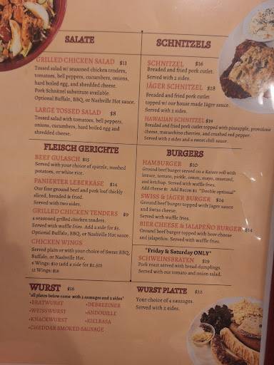 Menu at Vienna Bier Garten restaurant, LaFayette