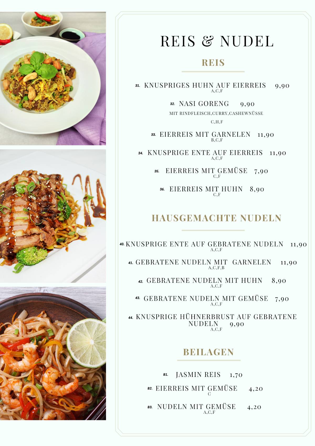 Menu at Lins Kitchen restaurant, Vienna