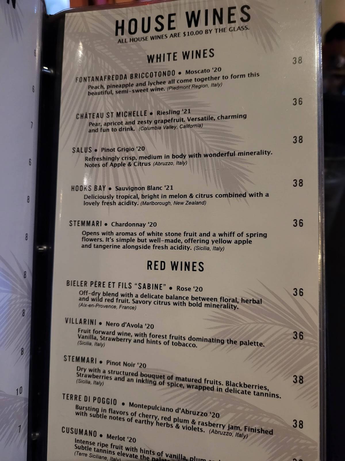 Menu at Villa Palma at the Village pub & bar, Cocoa
