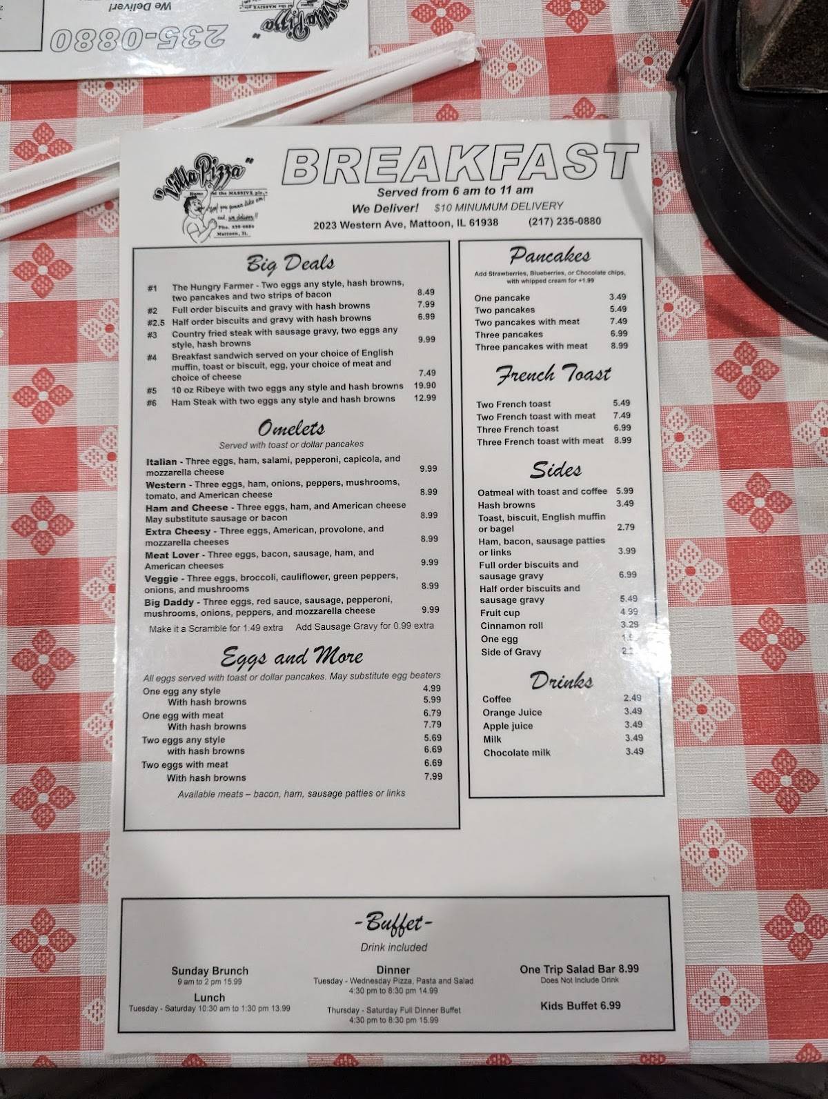 Menu at Villa Pizza pizzeria, Mattoon, Western Ave