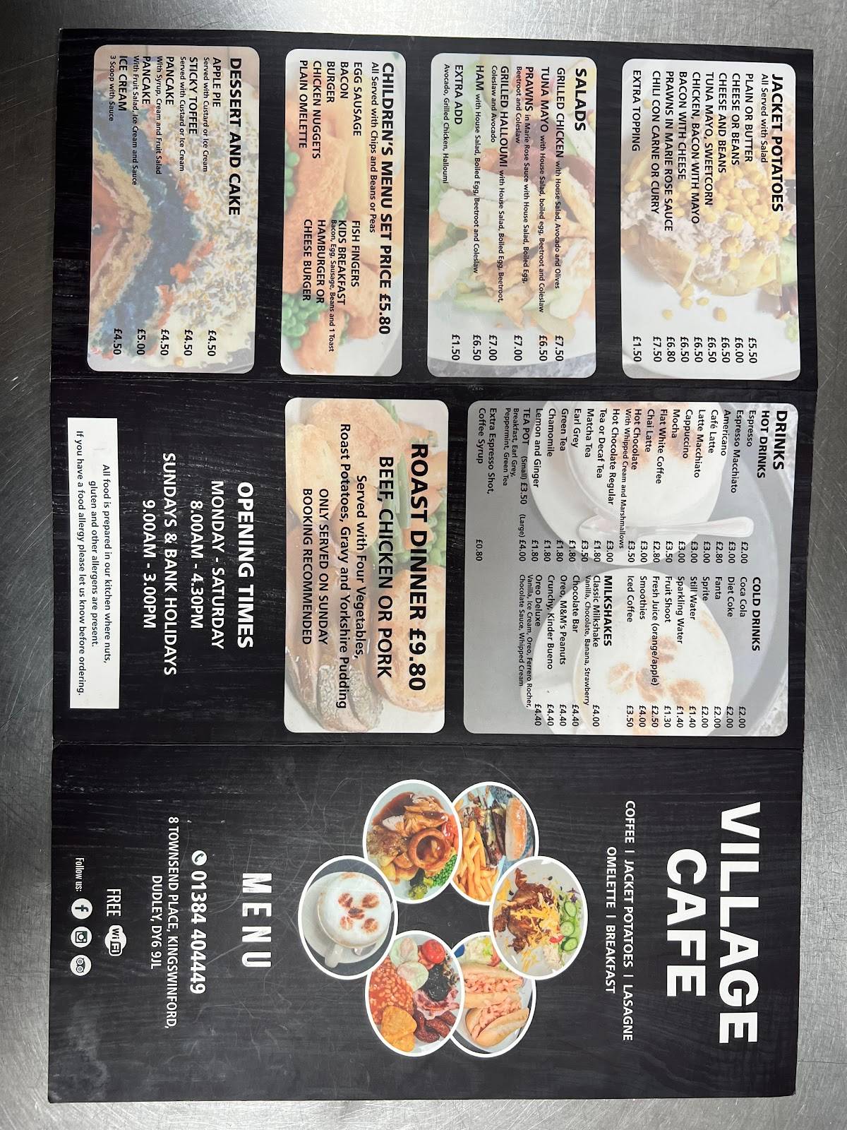 Menu at Village cafe, Kingswinford