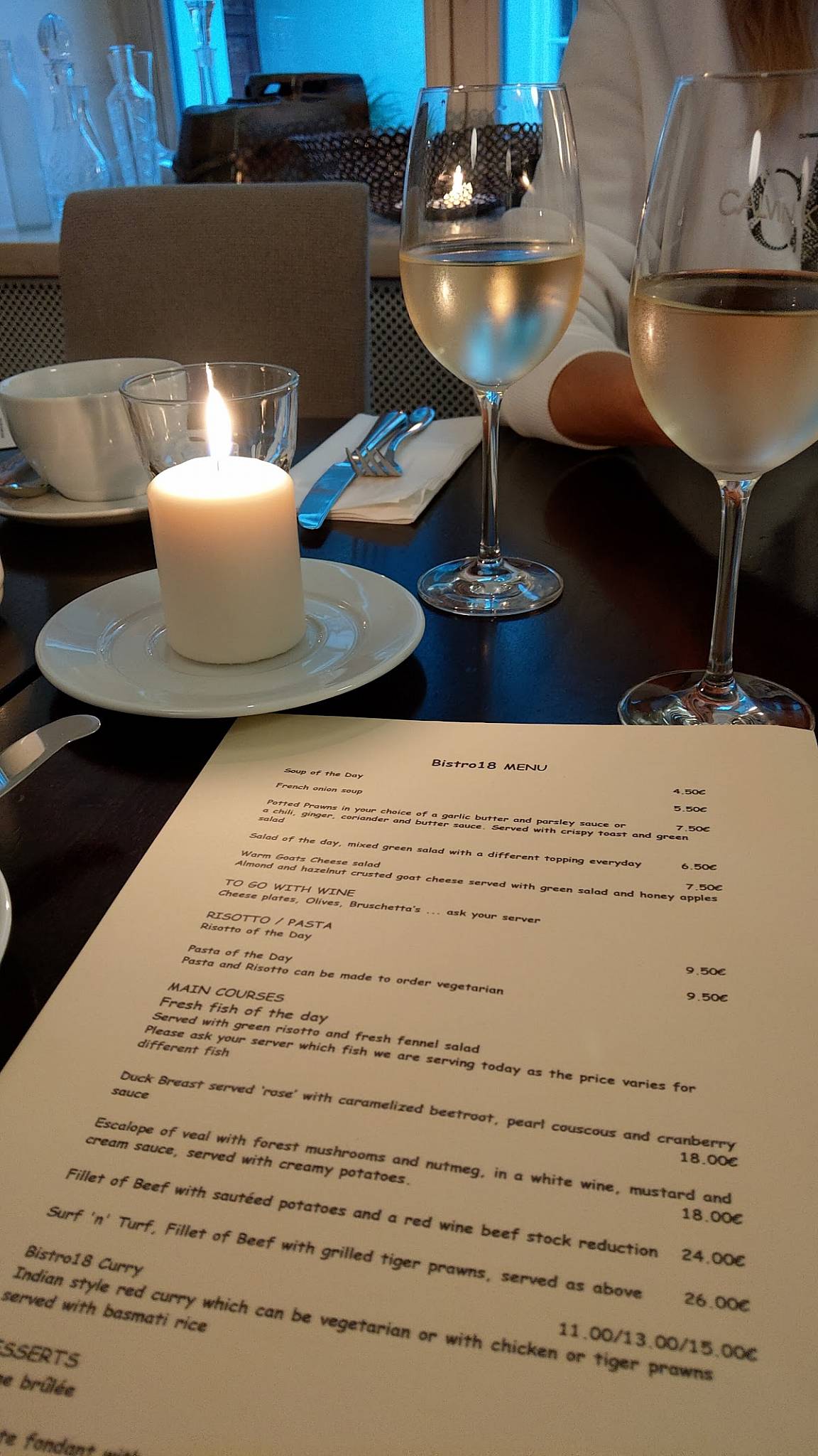 Menu at Bistro 18 restaurant, Vilnius