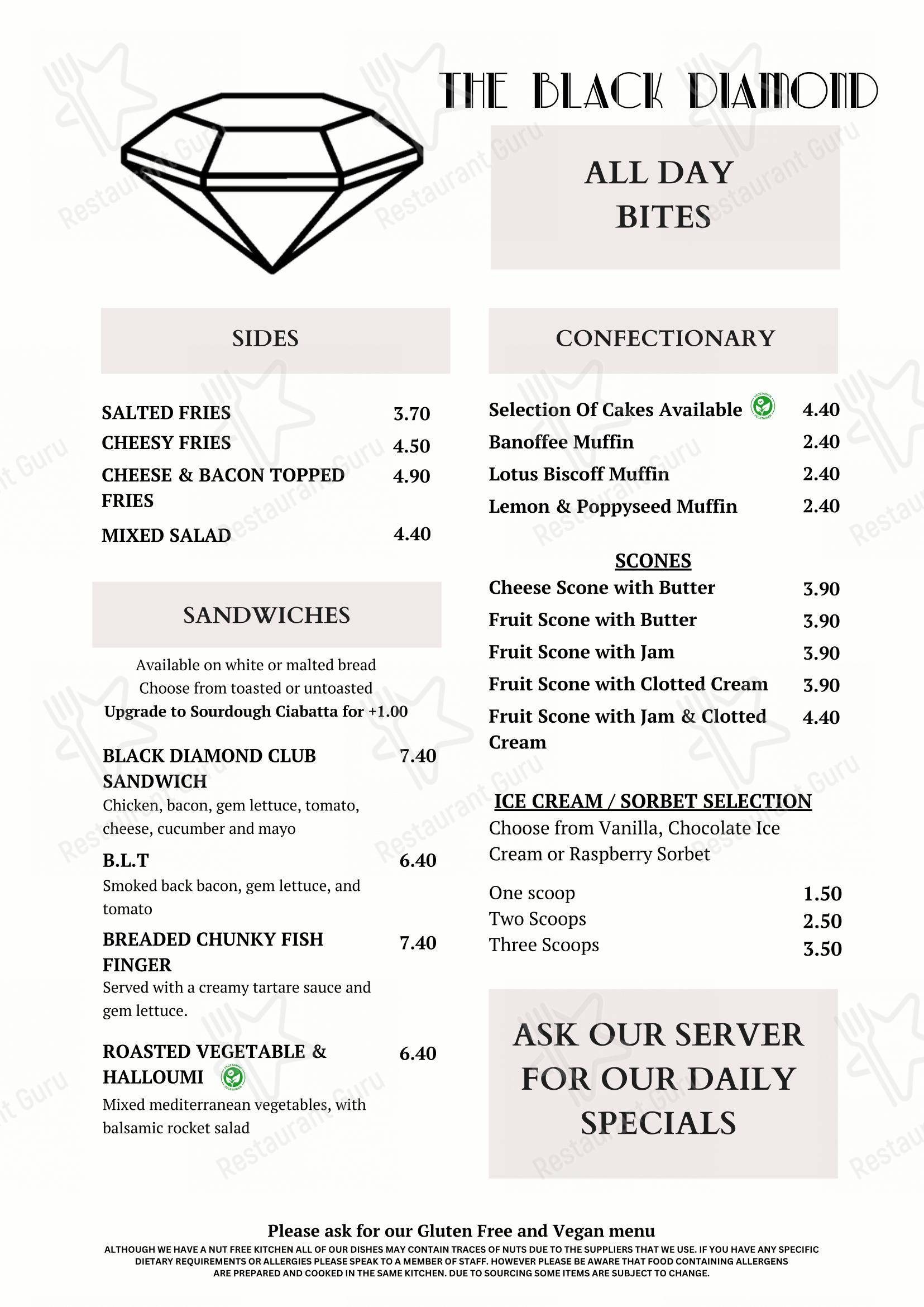 Menu at Vintage Retreat cafe, Northampton