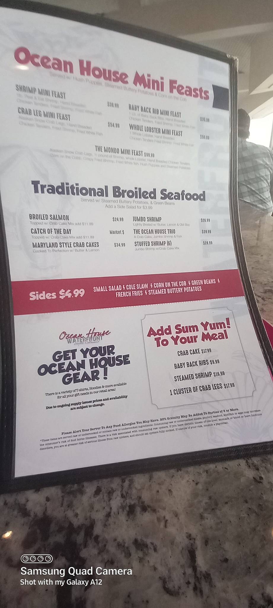 Menu at Ocean House Waterfront Seafood restaurant, Virginia Beach