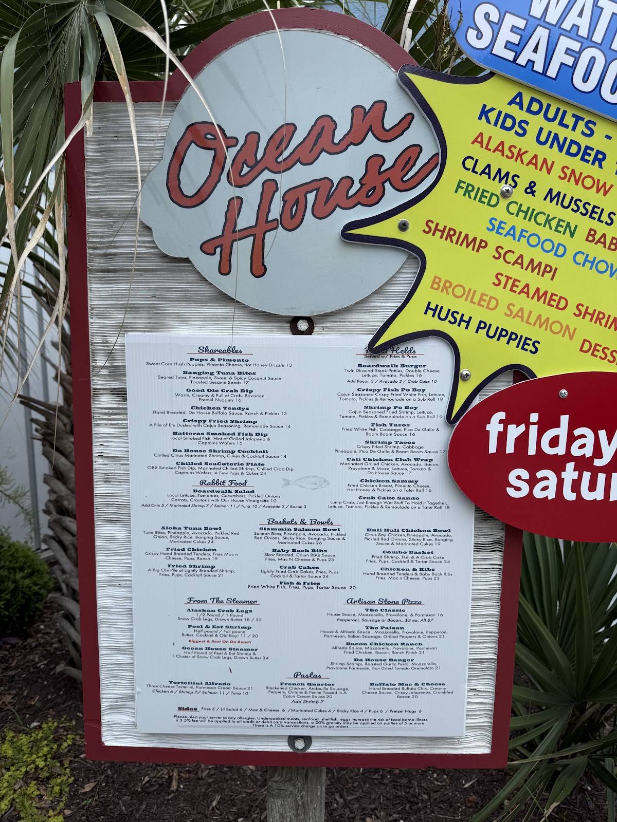 Menu at Ocean House Waterfront Seafood restaurant, Virginia Beach