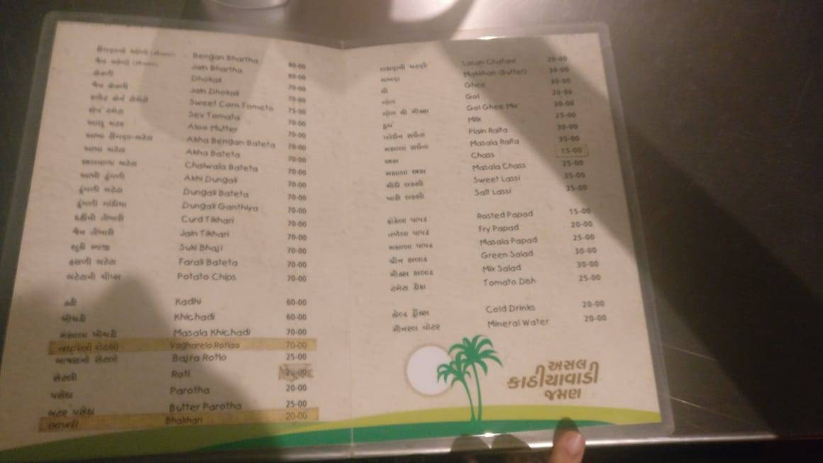 Menu at Vishala Park, Bhavnagar, University Campus Rd
