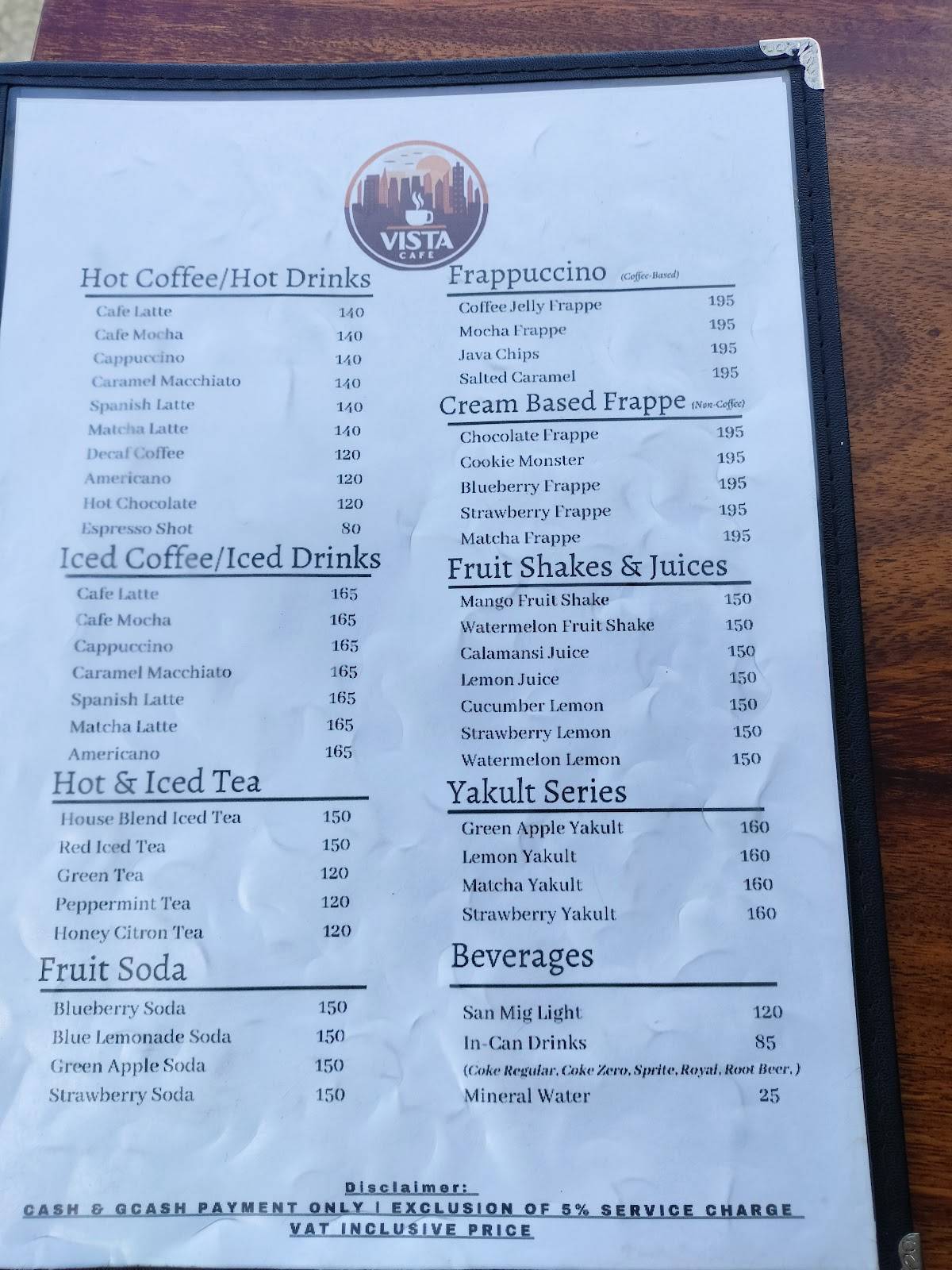 Menu at Vista Cafe - Angono, Angono