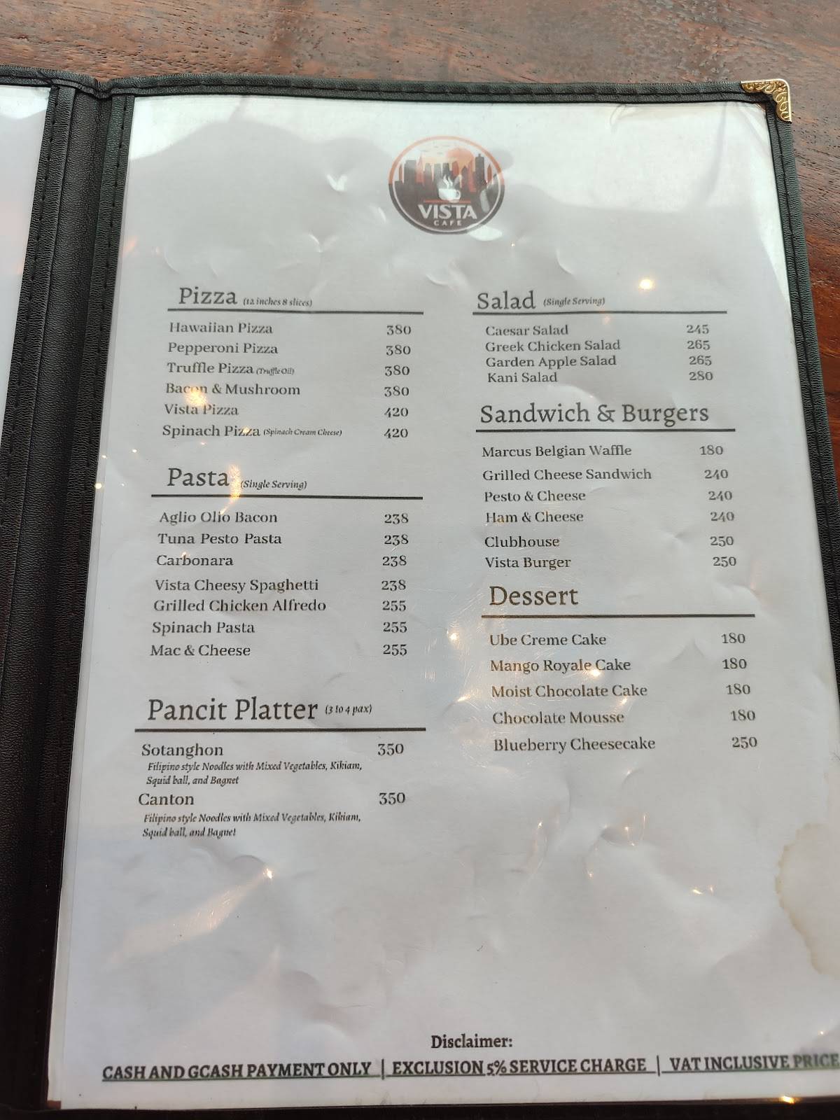 Menu at Vista Cafe - Angono, Angono