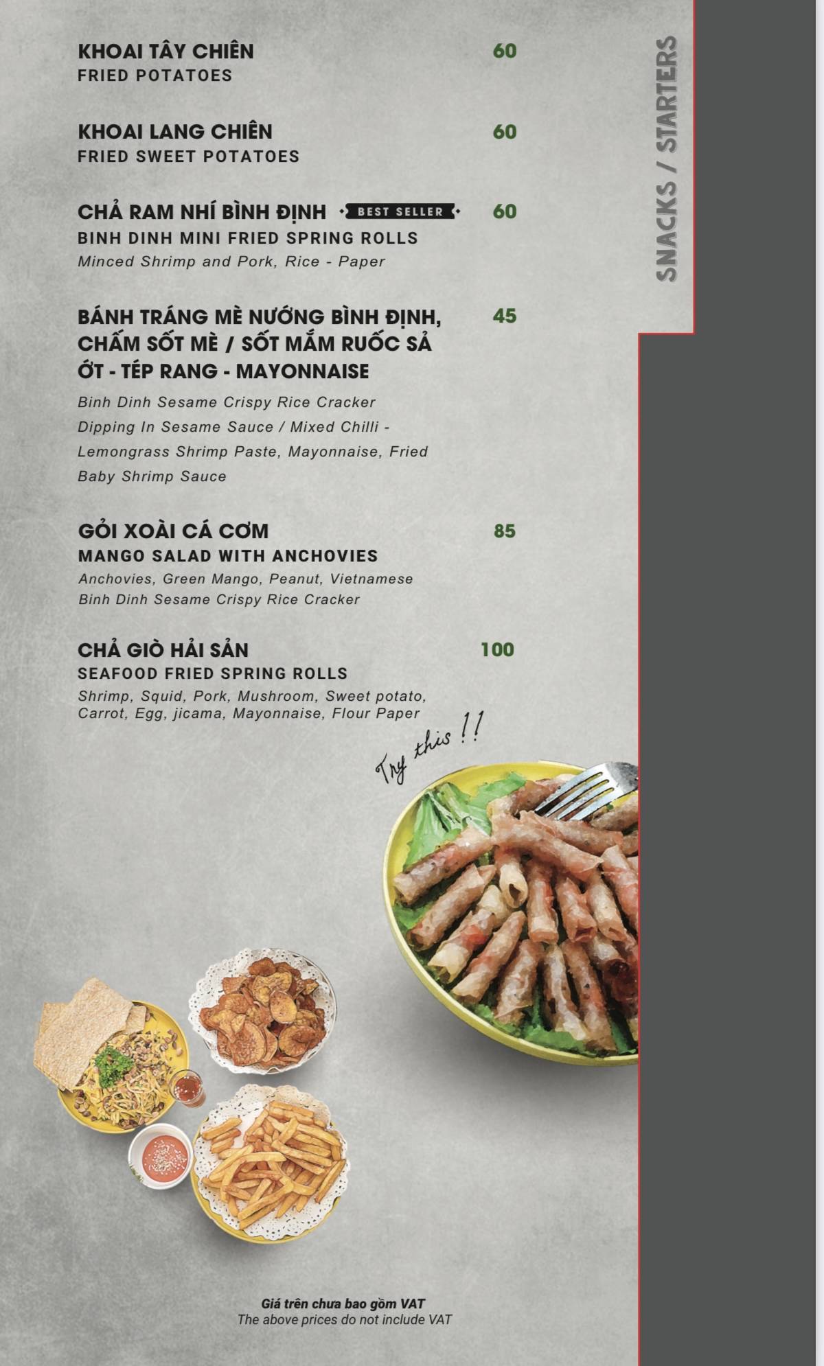 Menu at Vo Roof restaurant, Ho Chi Minh City