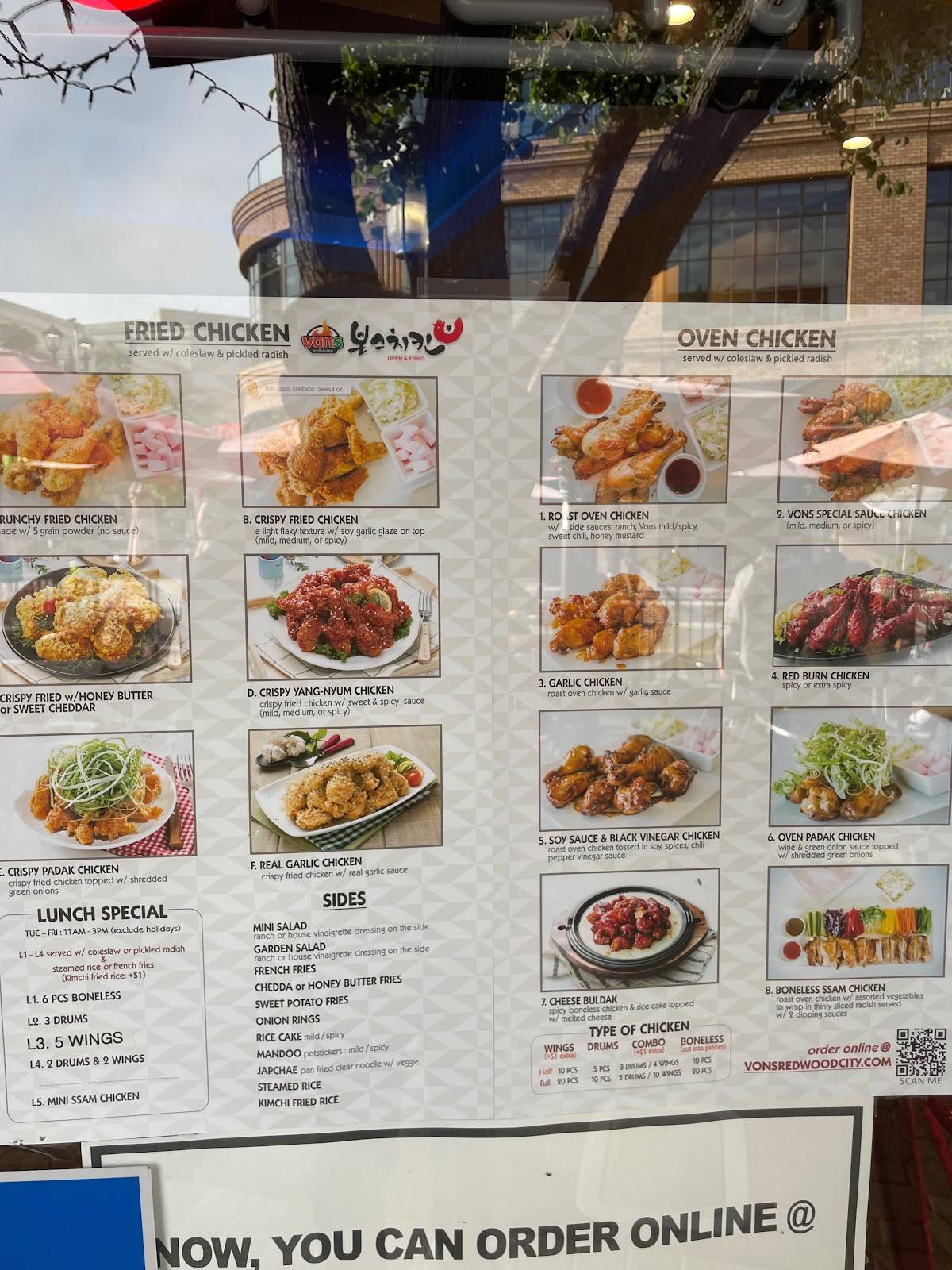 Menu at Vons Chicken Redwood City restaurant, Redwood City