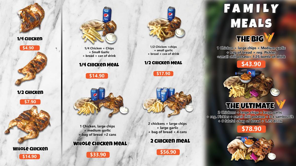 Menu at Vulcan’s Charcoal Chicken restaurant, Bateau Bay