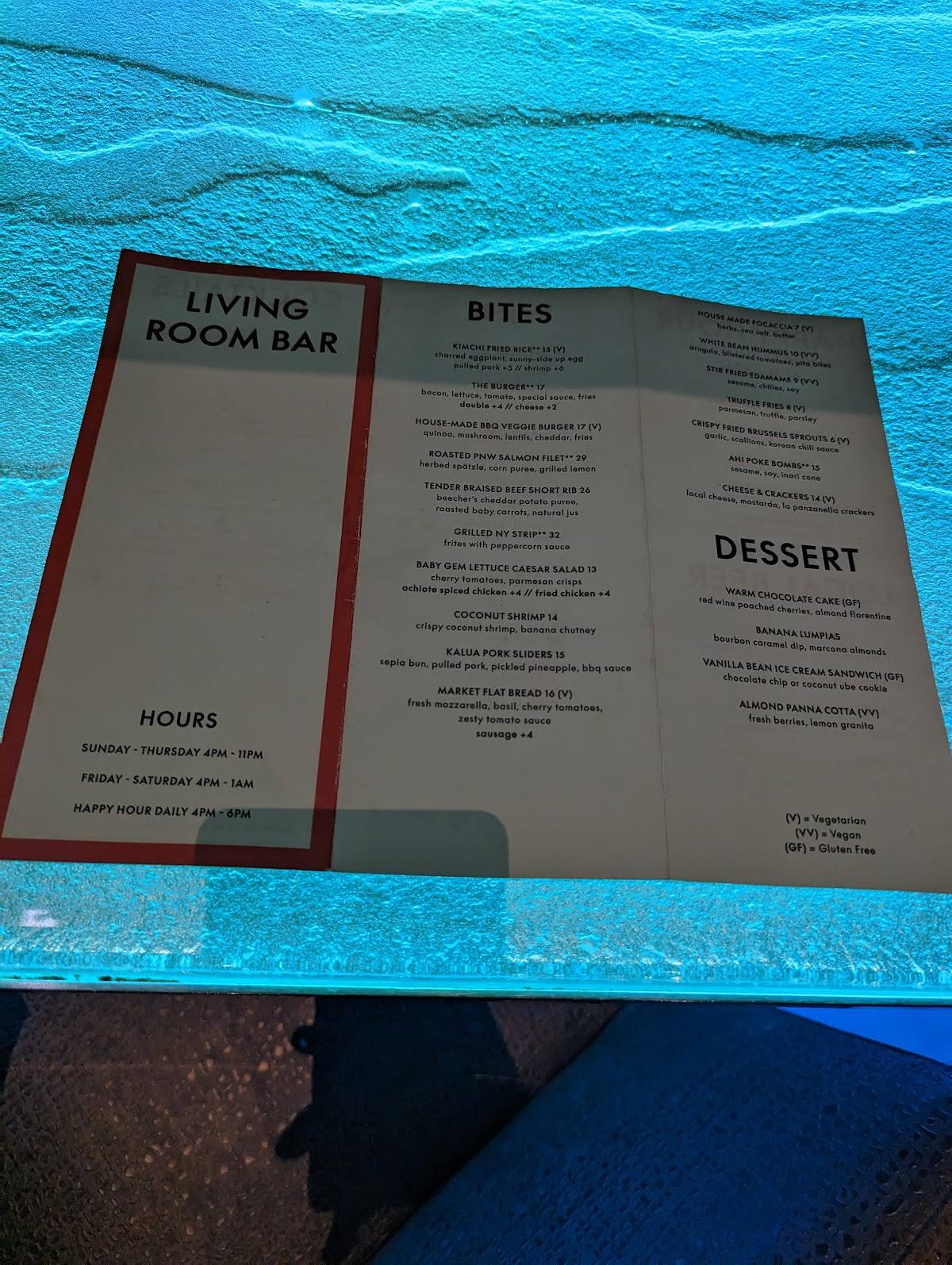 Menu at W Living Room Bar, Seattle