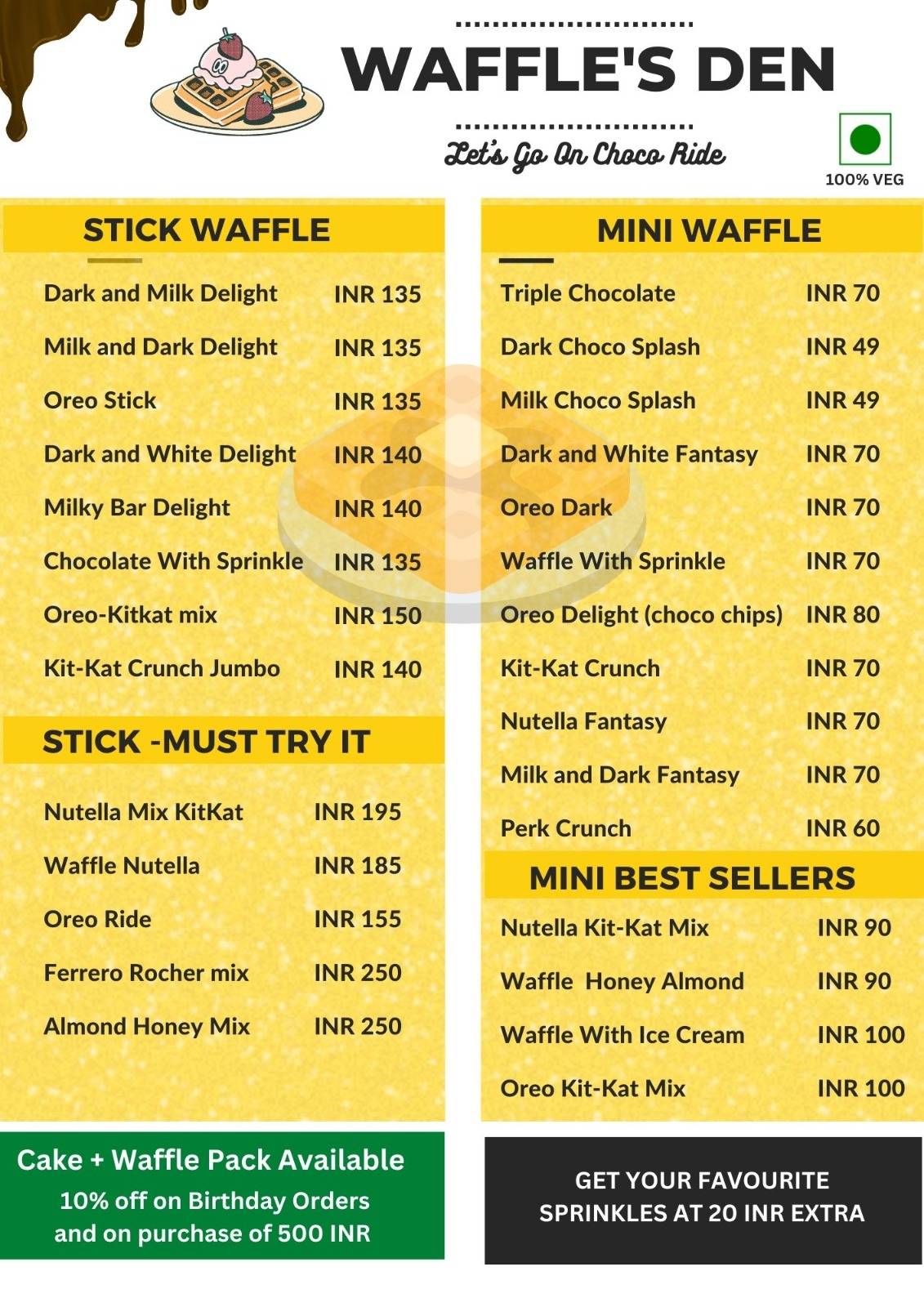 Menu at Waffle's Den, Hyderabad