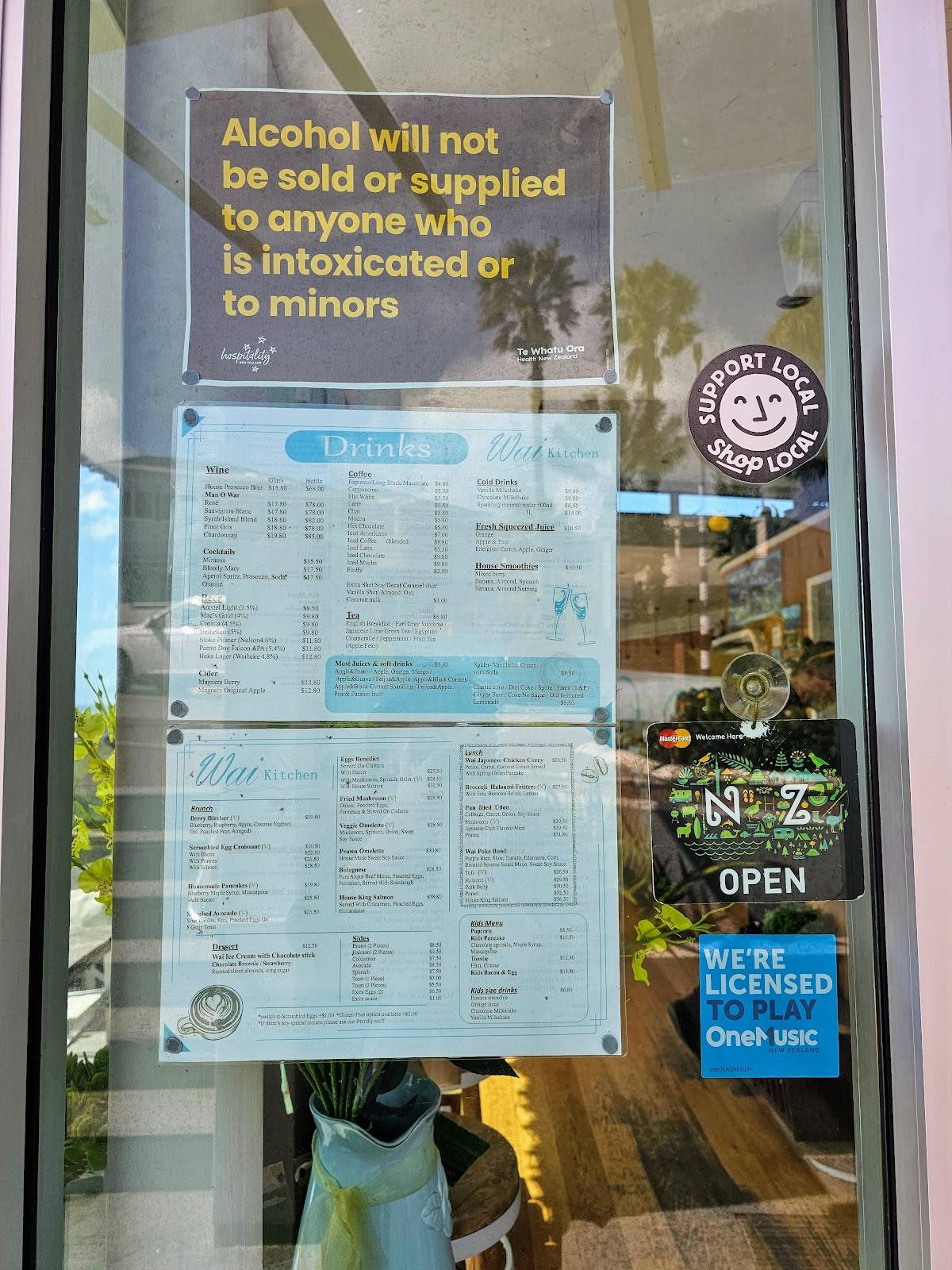 Menu at Wai Kitchen cafe, Auckland, 149 Ocean View Rd