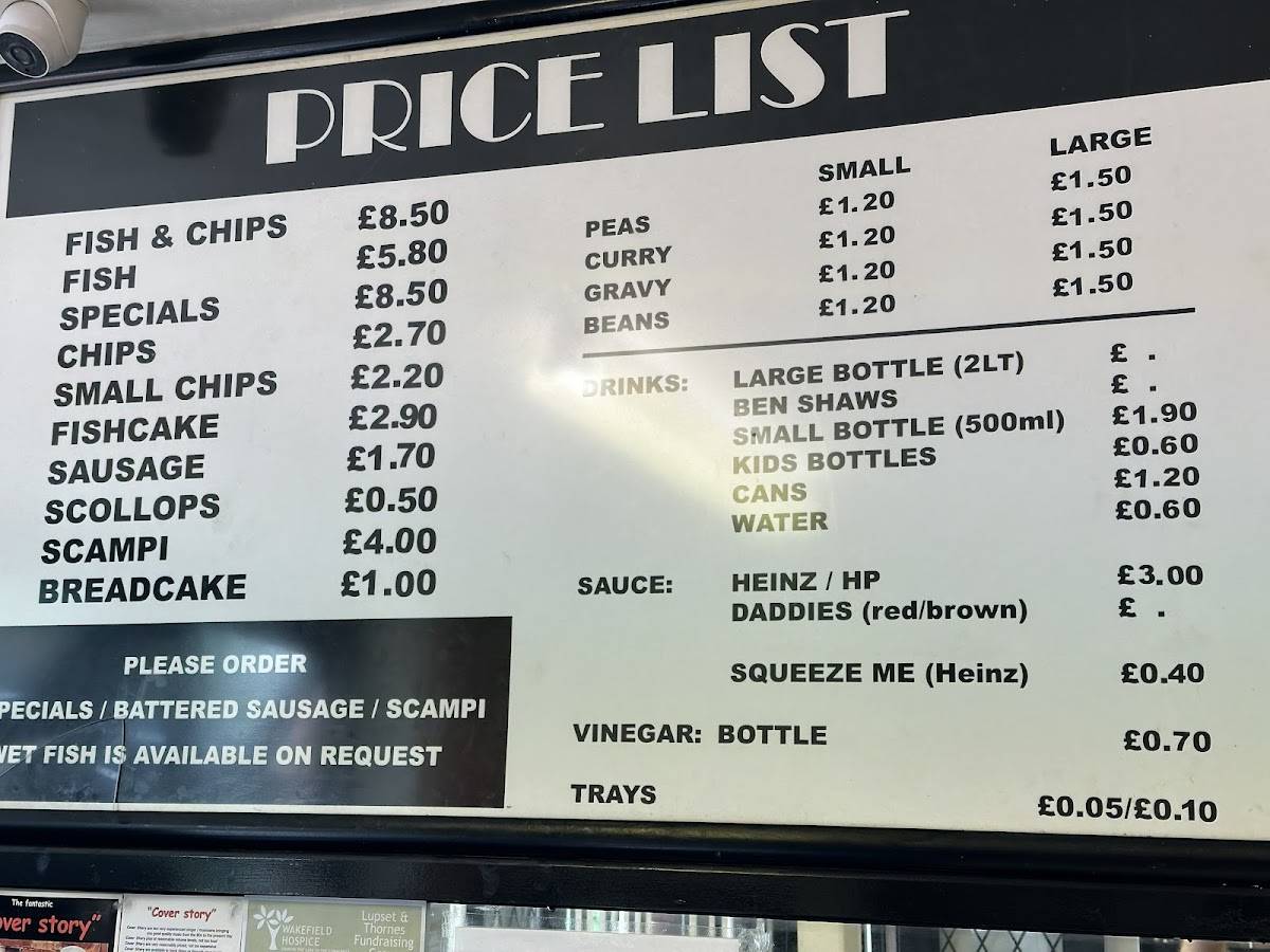 Menu at George A Green Fisheries fast food, Wakefield