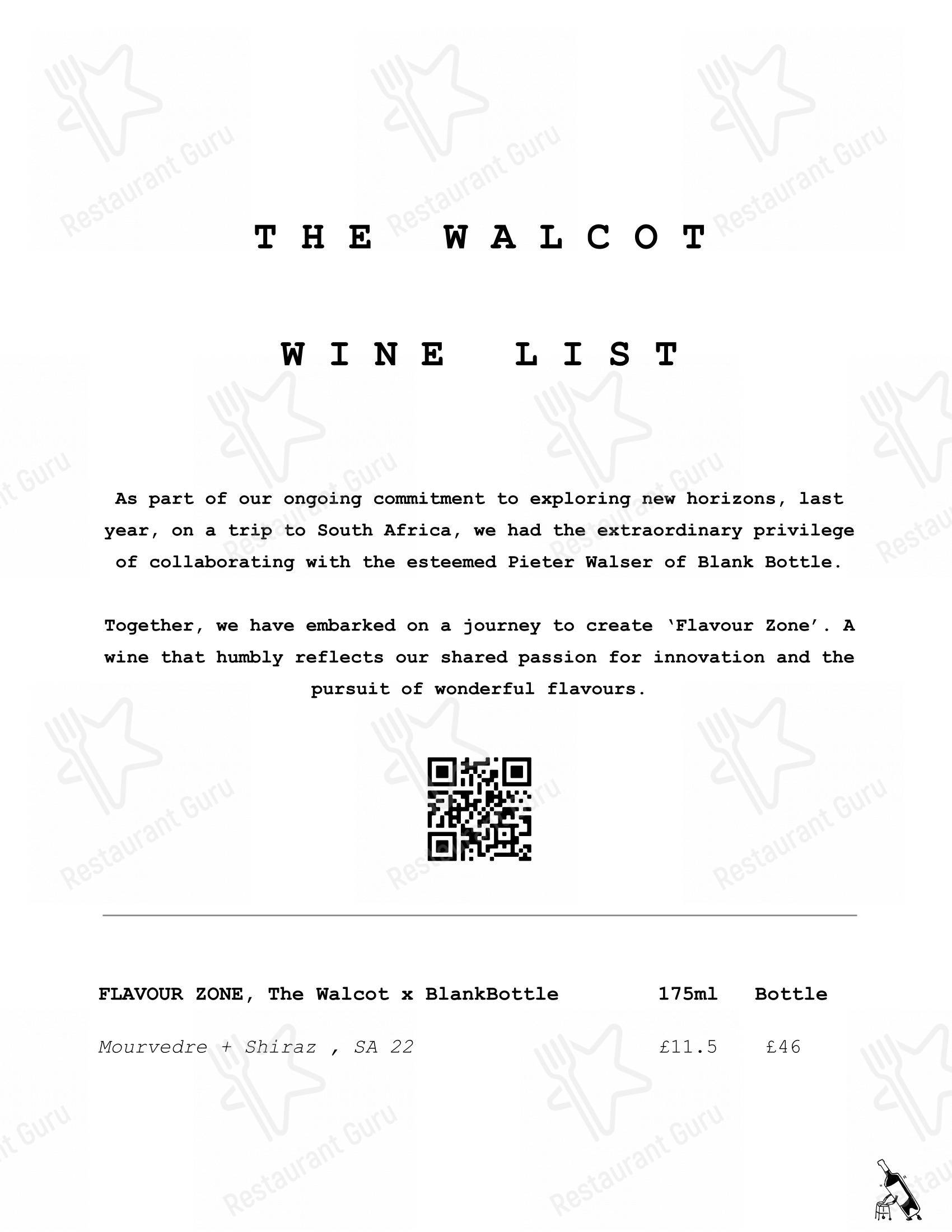 Menu at Walcot House restaurant, Bath