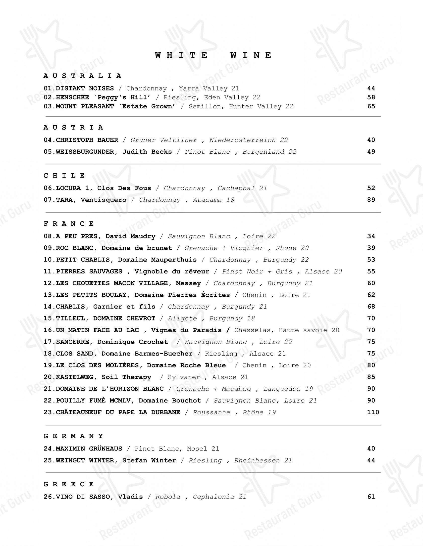 Menu at Walcot House restaurant, Bath