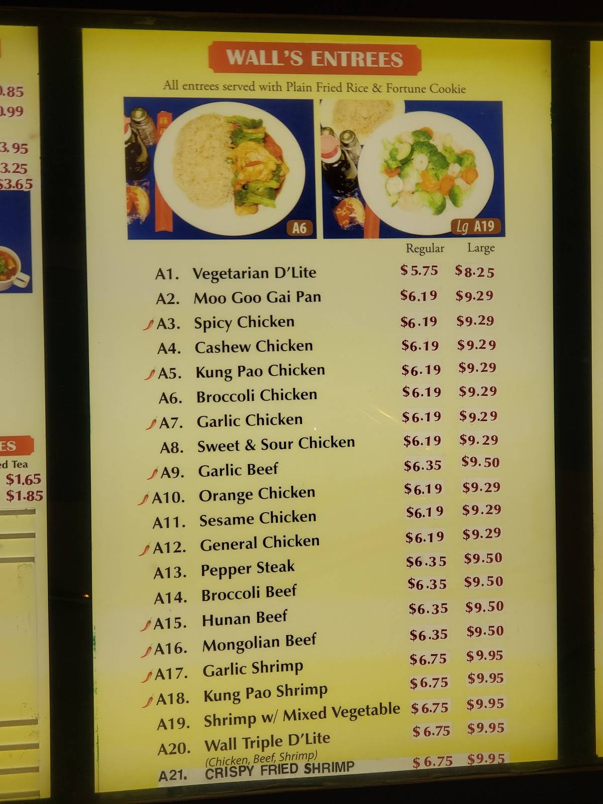 Menu at Wall Chinese Cafe, Waxahachie