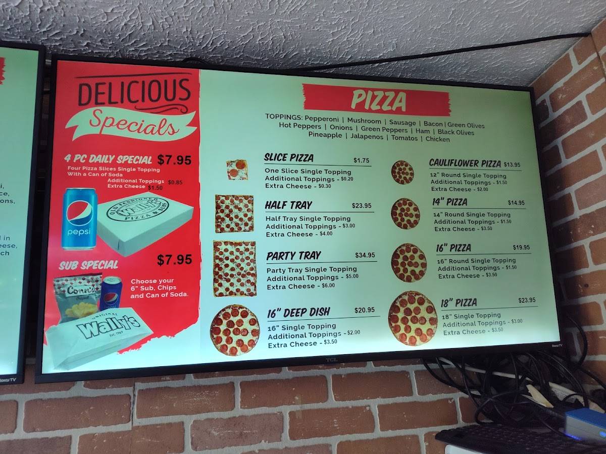Menu at Wally's Pizza pizzeria, Cambridge