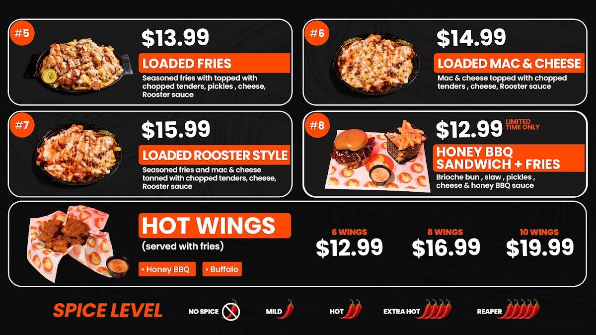 Menu at Red Rooster Hot Chicken restaurant, Warminster