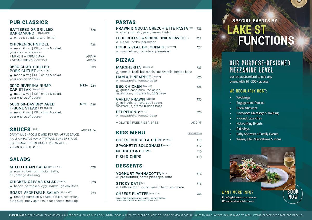 Menu at Warners Bay Hotel pub & bar, Warners Bay, 5 John St