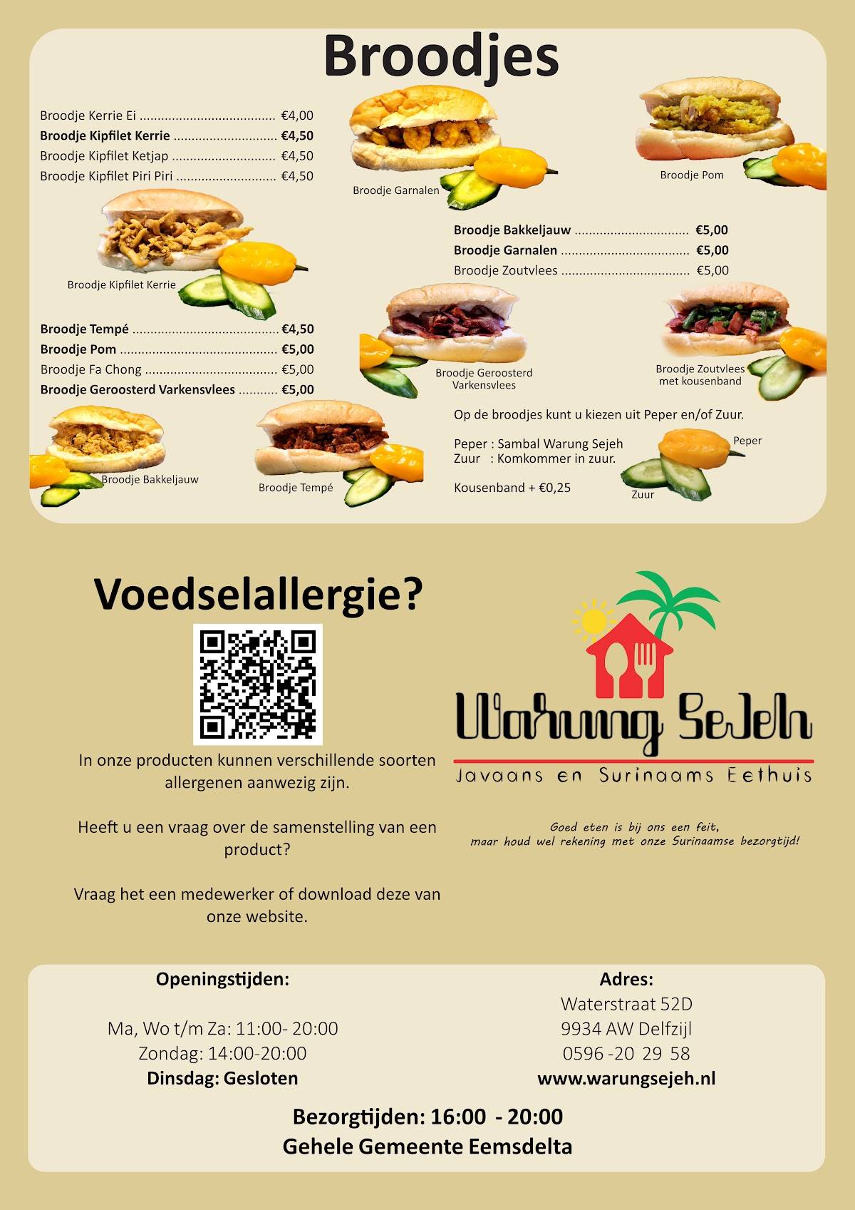 Menu at Warung Sejeh - Javaans en Surinaams eethuis, Delfzijl