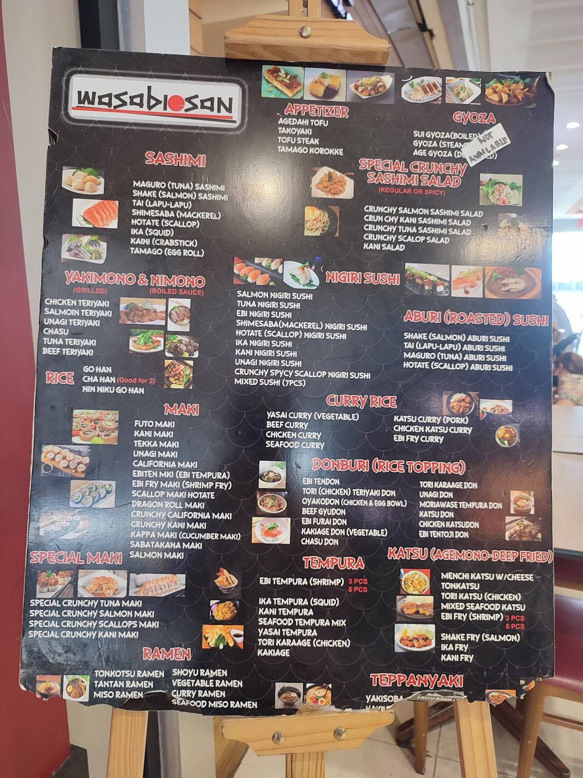Menu at Wasabi San restaurant, Legazpi City, The Pepperland Hotel