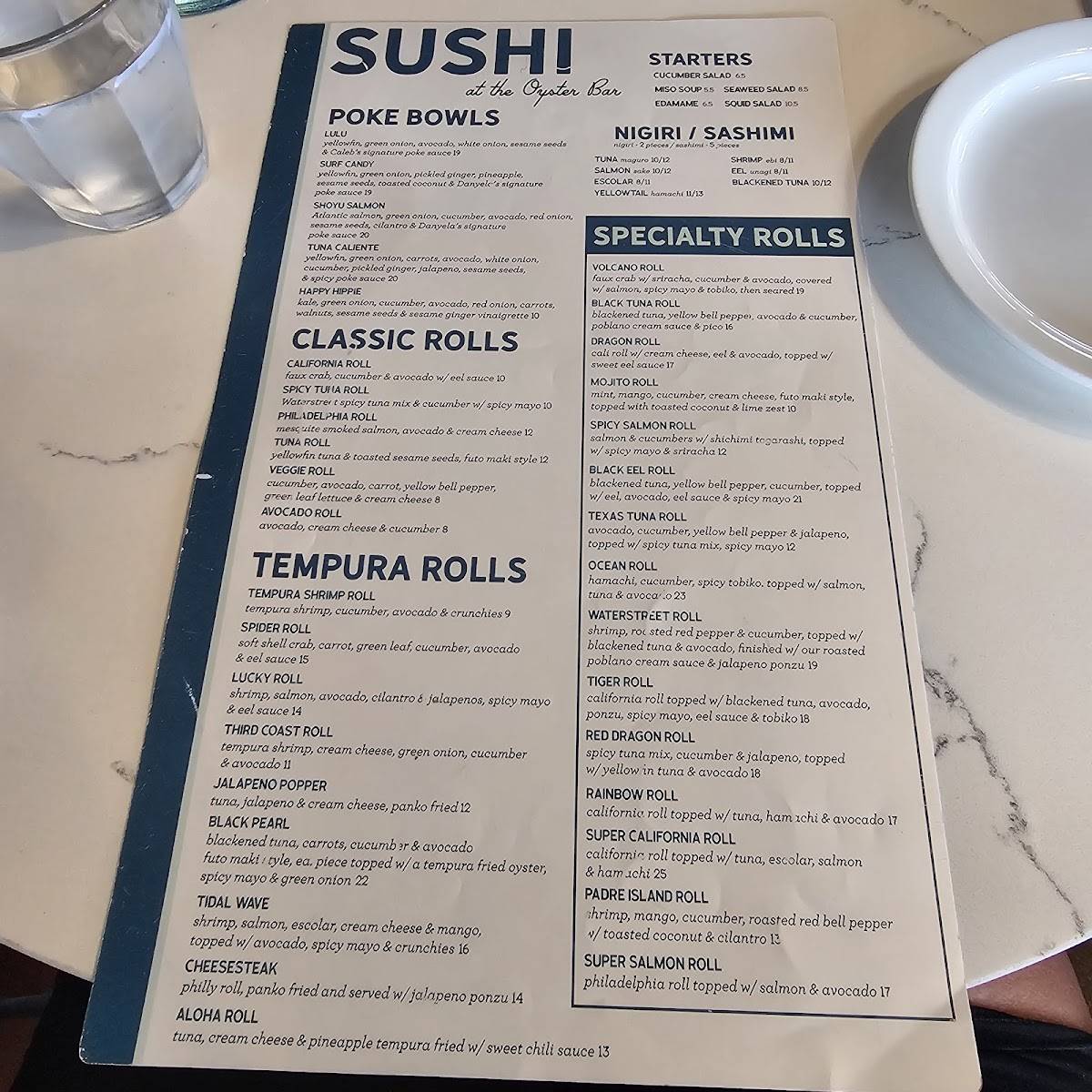 Menu at Water Street Oyster Bar, Corpus Christi, 309 N Water St