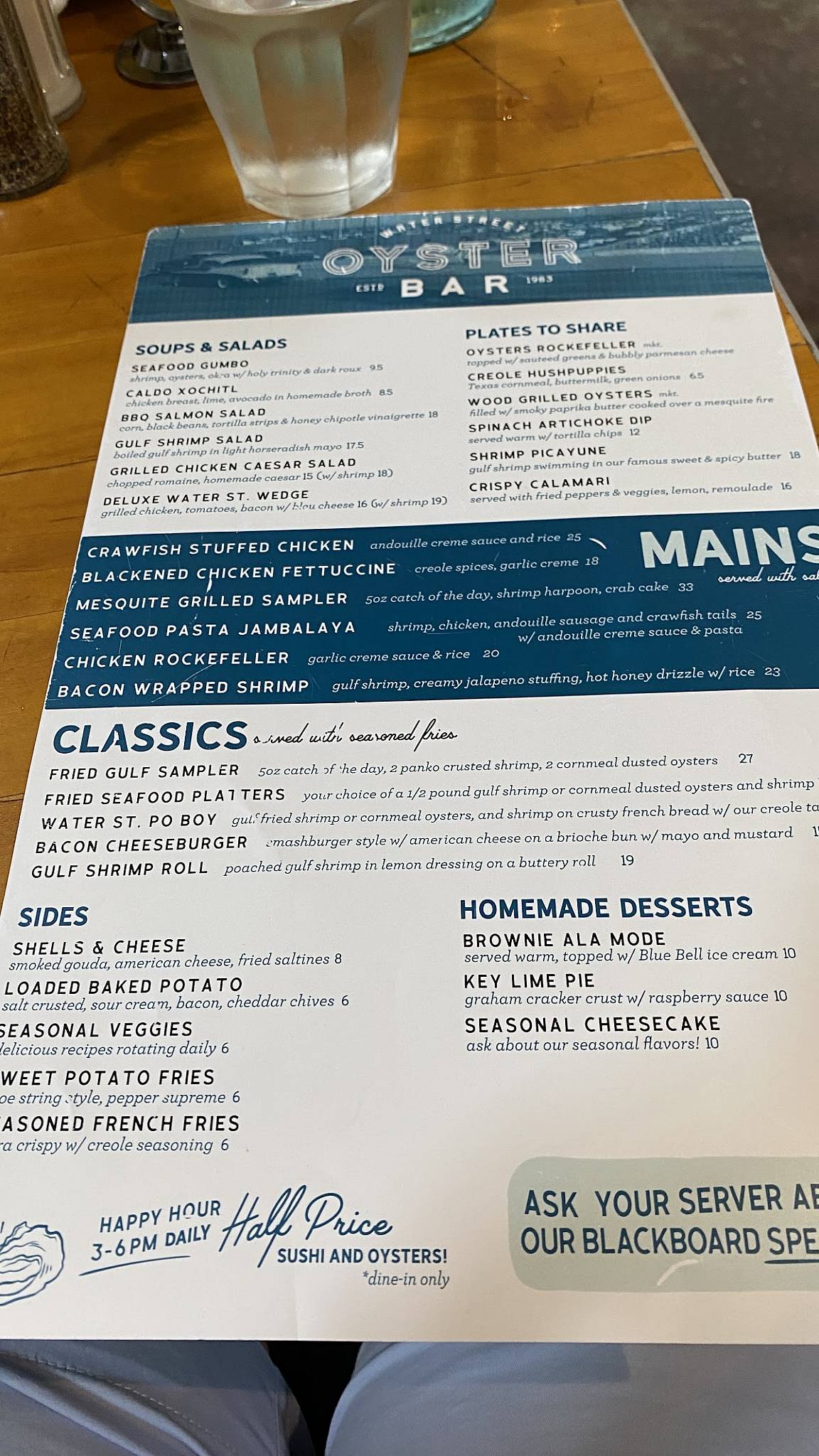 Menu at Water Street Oyster Bar, Corpus Christi, 309 N Water St
