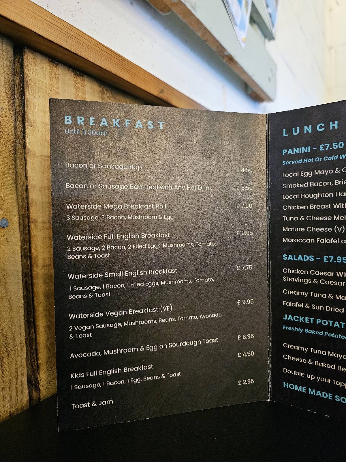 Menu at Waterside Cafe, Northampton