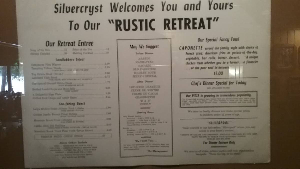 Menu at Silvercryst Supper Club Resort & Motel, Wautoma
