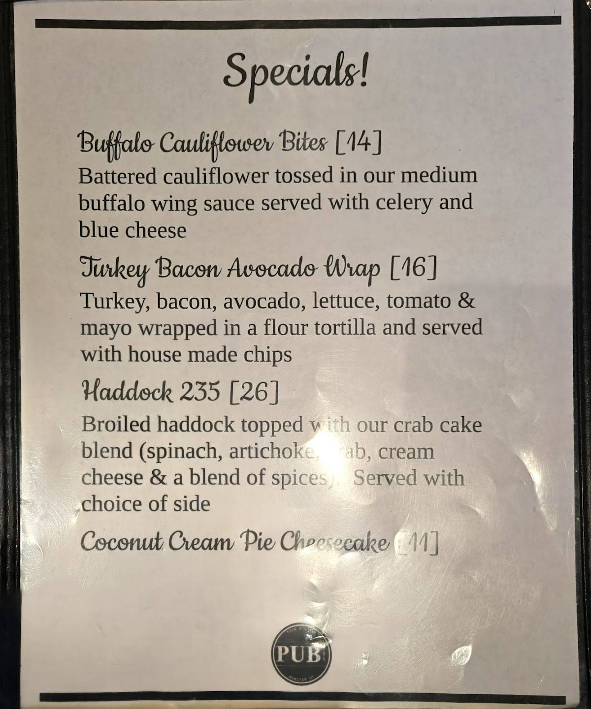 Menu at Pub 235, Webster