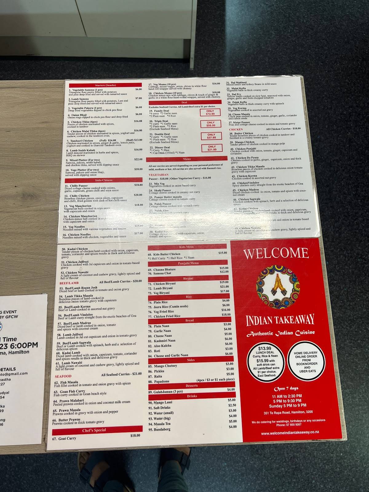 Menu at Welcome Indian Takeaway restaurant, Hamilton