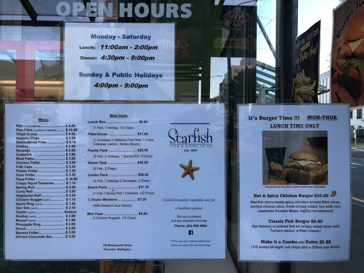 Menu at Starfish Fish & Chips To Go restaurant, Wellington