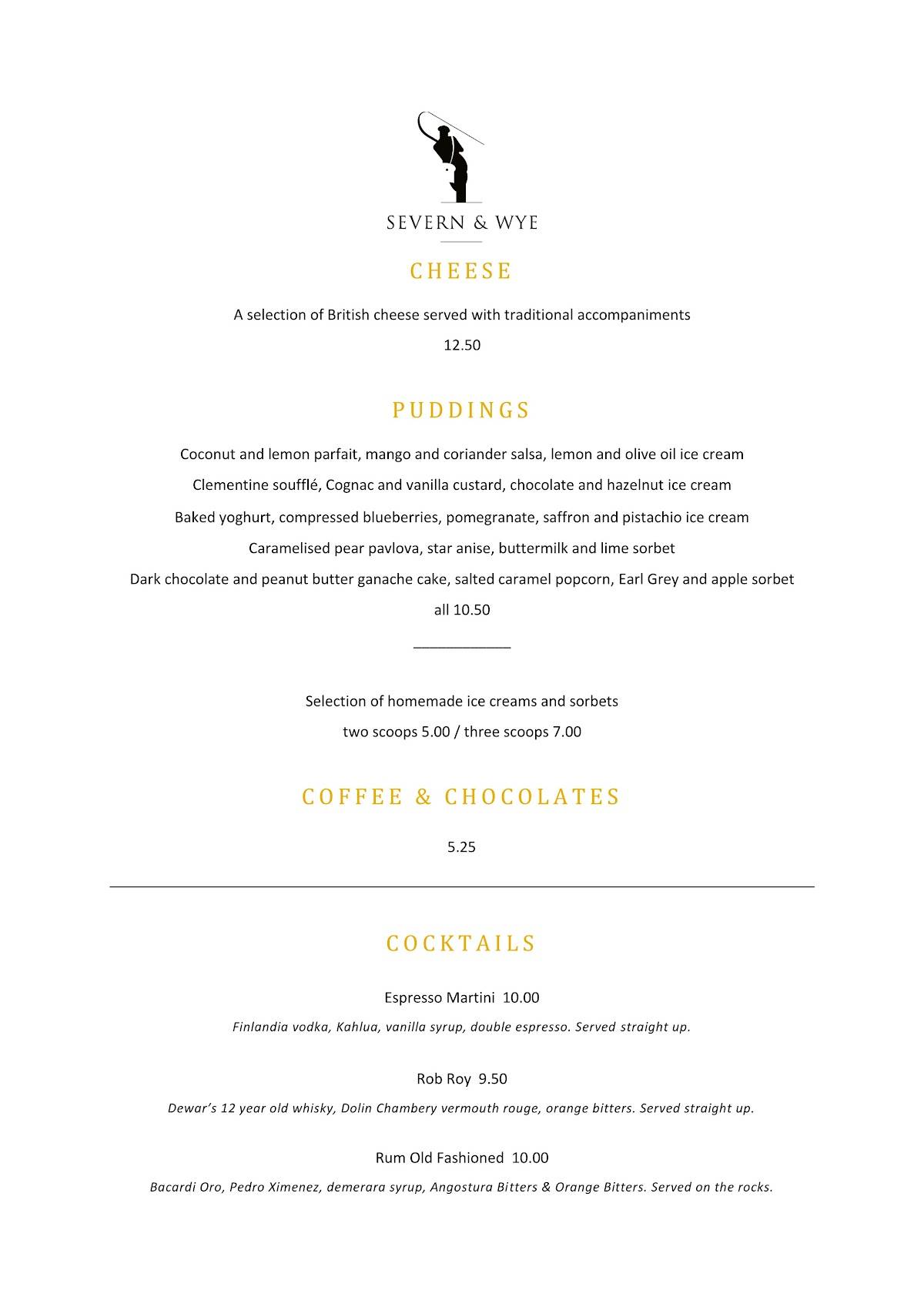 Menu at Severn & Wye Smokery restaurant, Westbury-on-Severn
