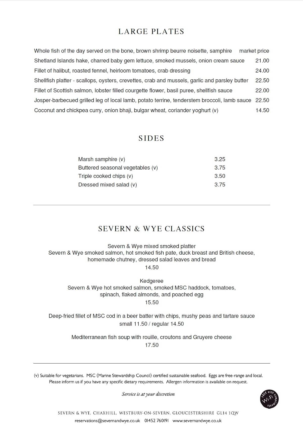 Menu at Severn & Wye Smokery restaurant, Westbury-on-Severn