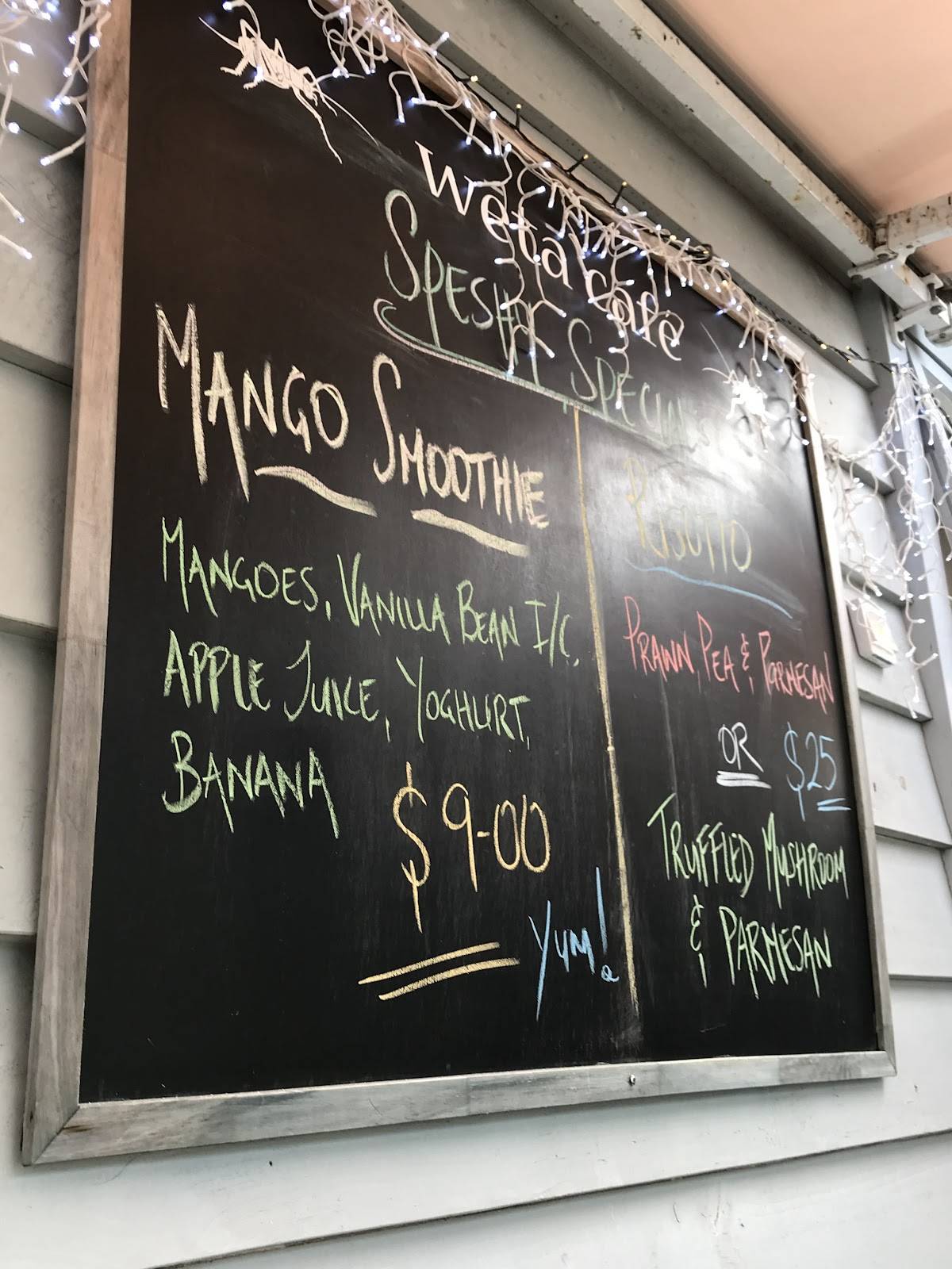 Menu at Weta Cafe, Coromandel