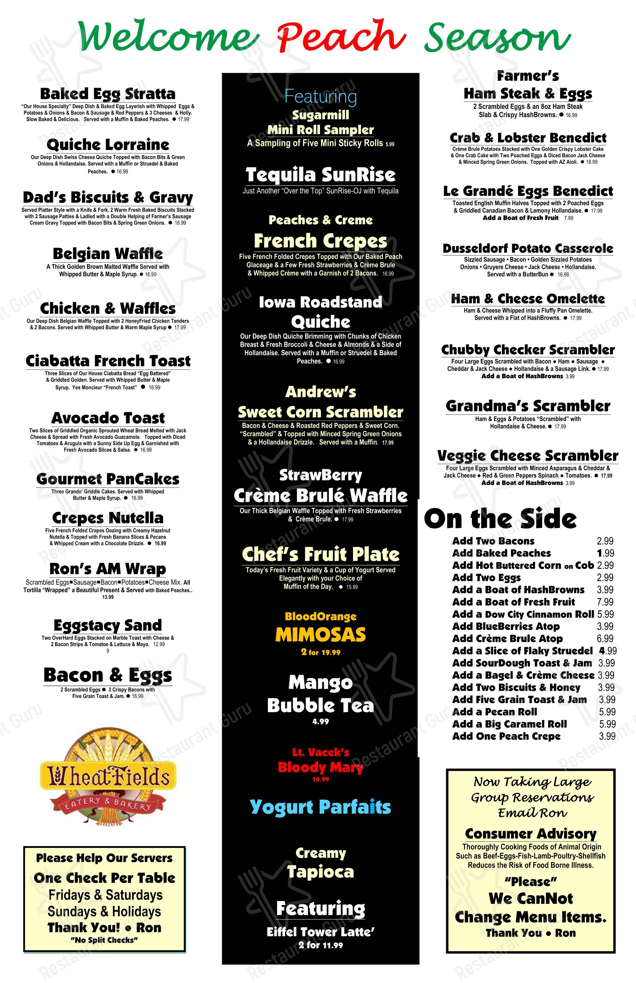 Menu at WheatFields Eatery & Bakery, Omaha, S 103rd St