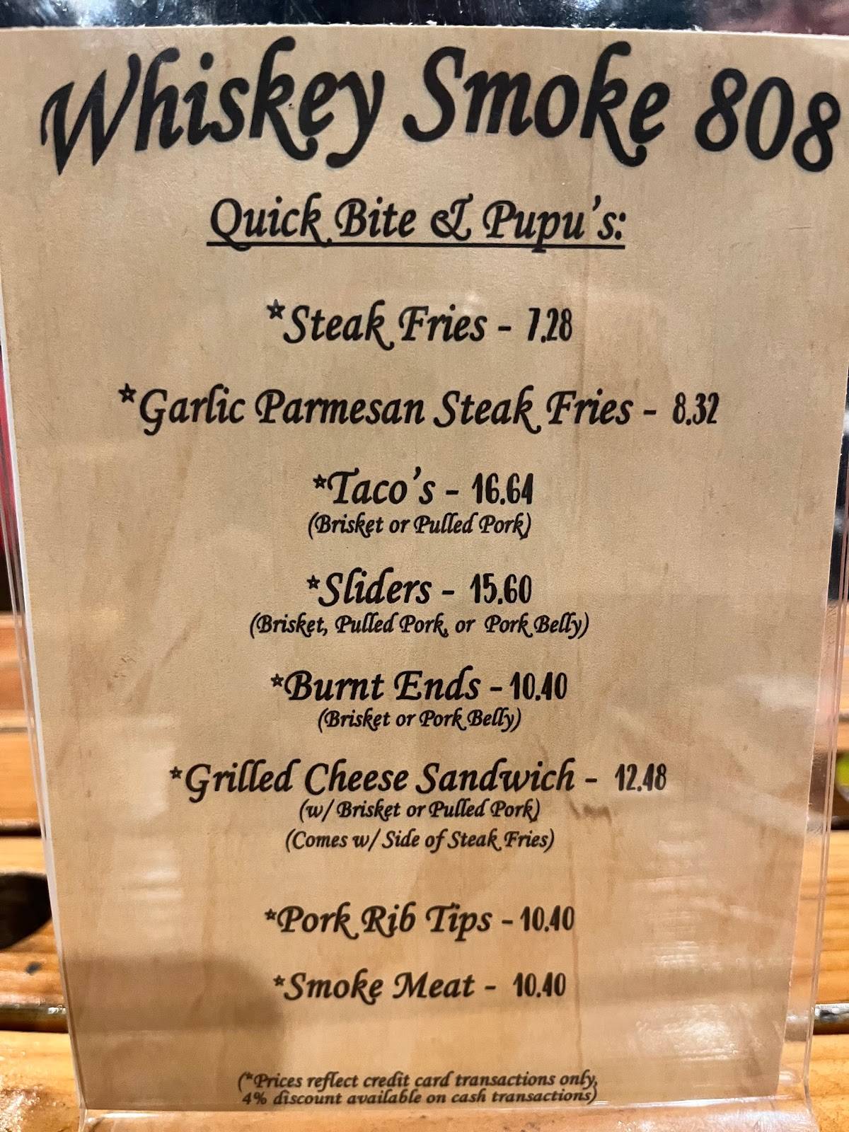Menu at Whiskey Smoke 808 BBQ, Kaneohe