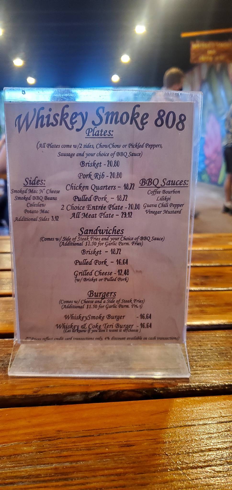 Menu at Whiskey Smoke 808 BBQ, Kaneohe