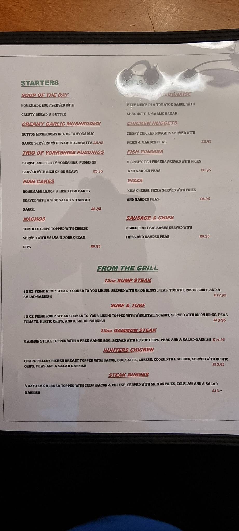 Menu at White Gate pub & bar, Mirfield