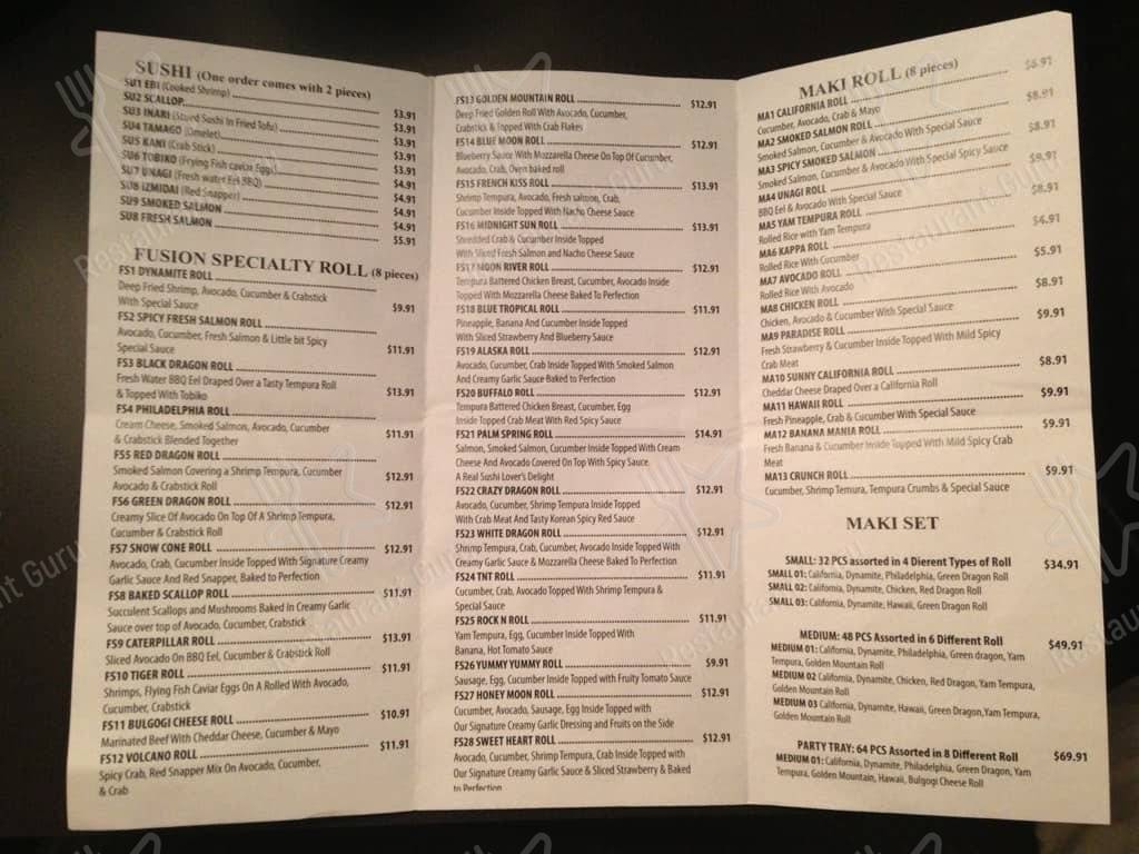 Menu at Soban Korean Japanese Cuisine restaurant, Whitecourt