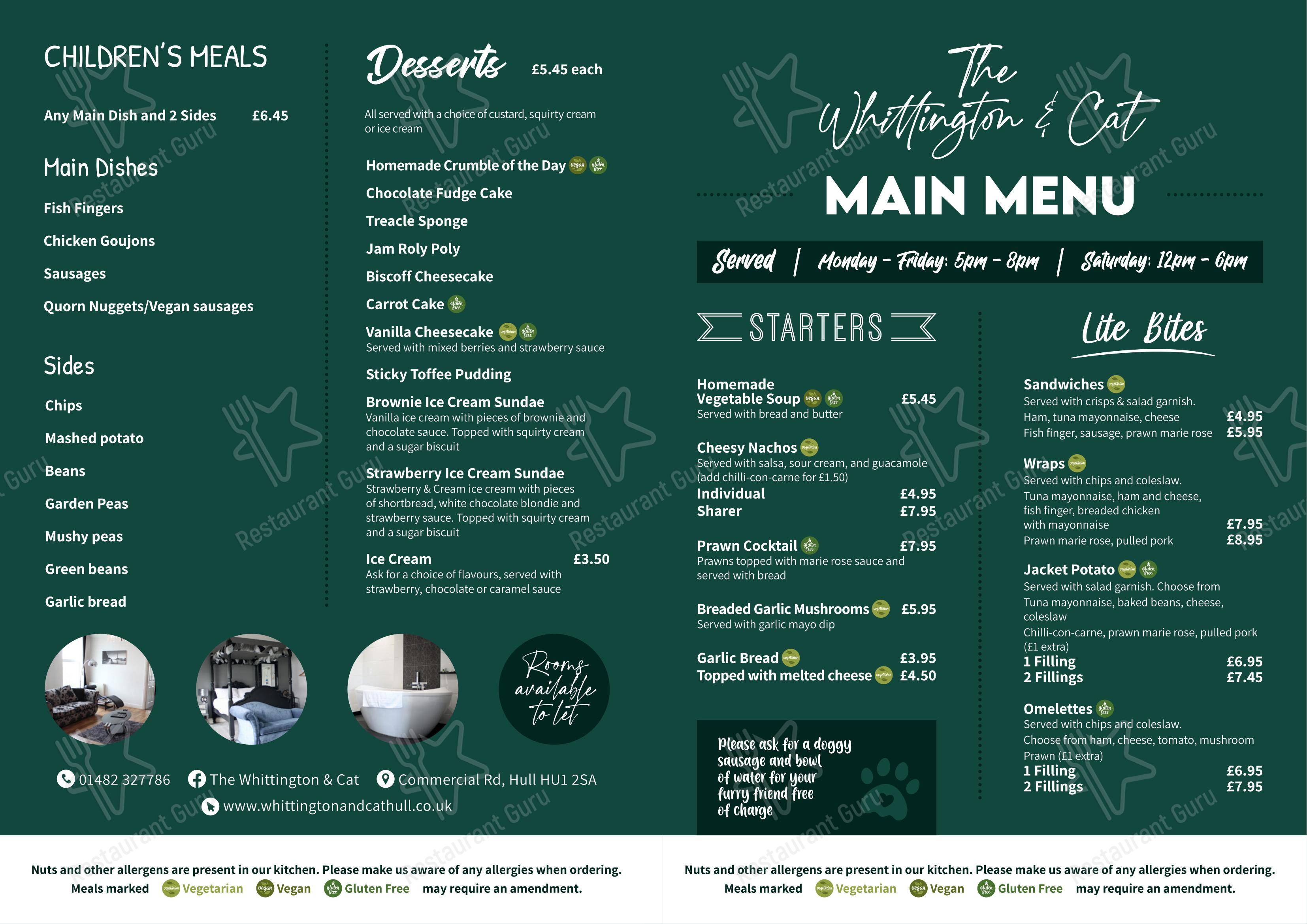 Menu at Whittington & Cat pub & bar, Hull