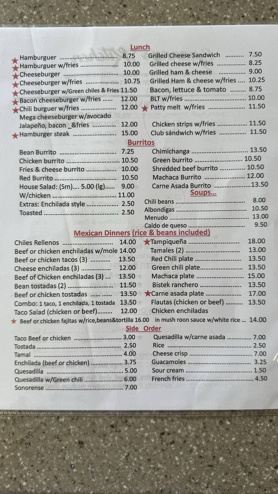 Menu at Granny's Kitchen restaurant, Why, 150 E Longacres Rd