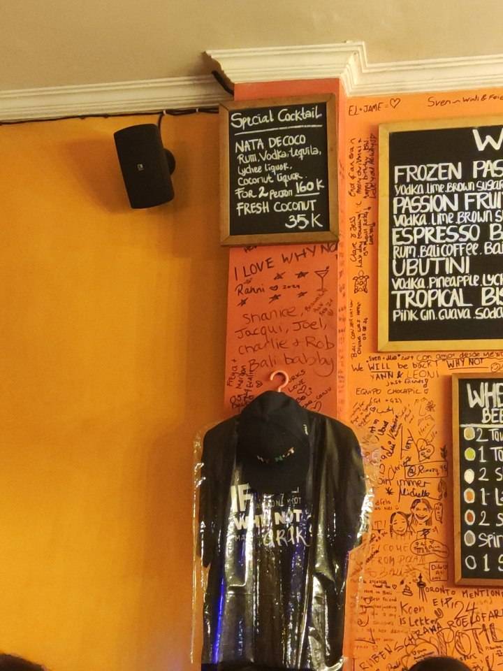 Carta de Why Not Restaurant and Bar, Ubud