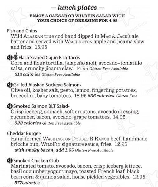 Menu at WildFin American Grill pub & bar, Tacoma