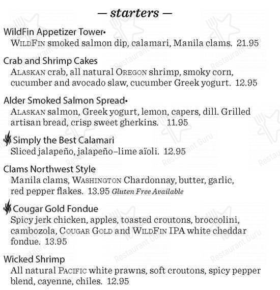 Menu at WildFin American Grill pub & bar, Tacoma