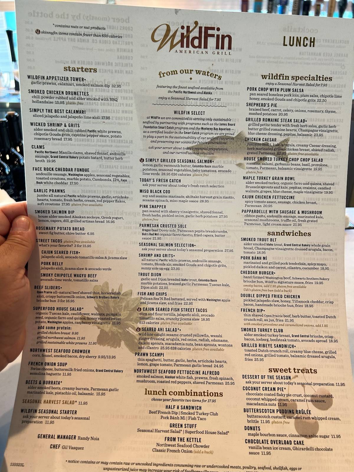 Menu at WildFin American Grill - Vancouver pub & bar, Vancouver